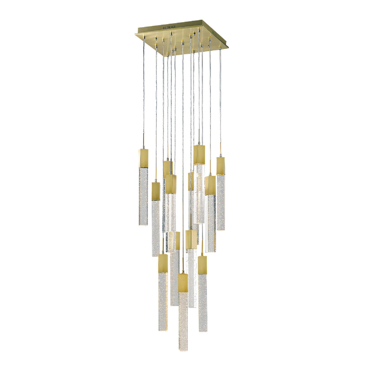 Q33213-BG — SOHO Luminario colgante de 13 luces con acabado de oro cepillado para doble altura ...