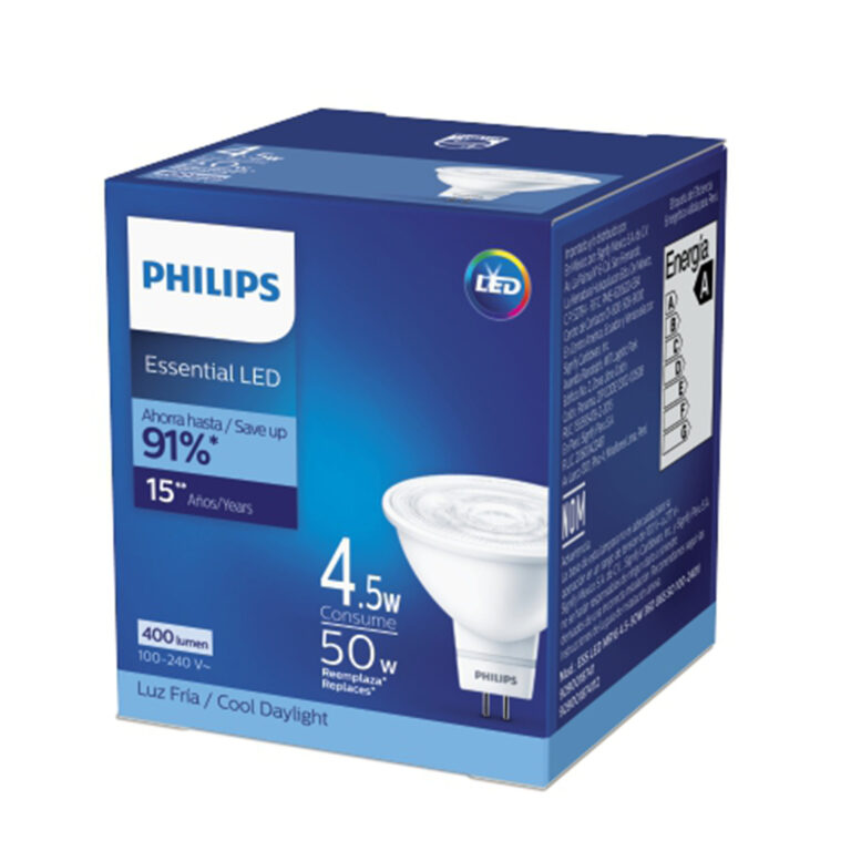 929001874161/ — Foco LED de bulbo MR16 en 4.5W y en luz blanca con base GX5.3 marca Philips ...